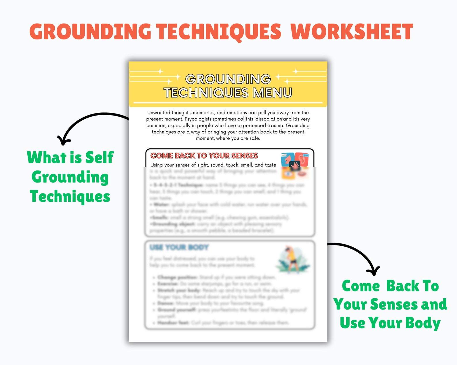 Grounding Technique Exercise Worksheet, Therapy Workbook, Therapy ...