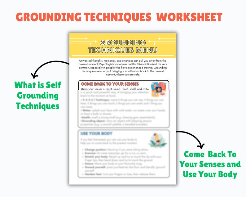 Grounding Technique Exercise Worksheet, Therapy Workbook, Therapy ...
