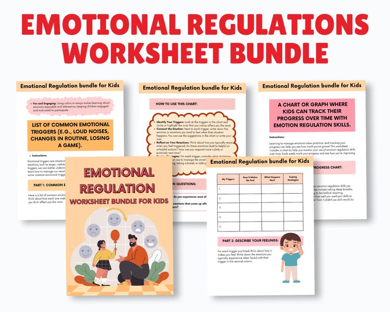 Emotional Regulation Worksheet Bundle for Kids Therapy - Digital ...