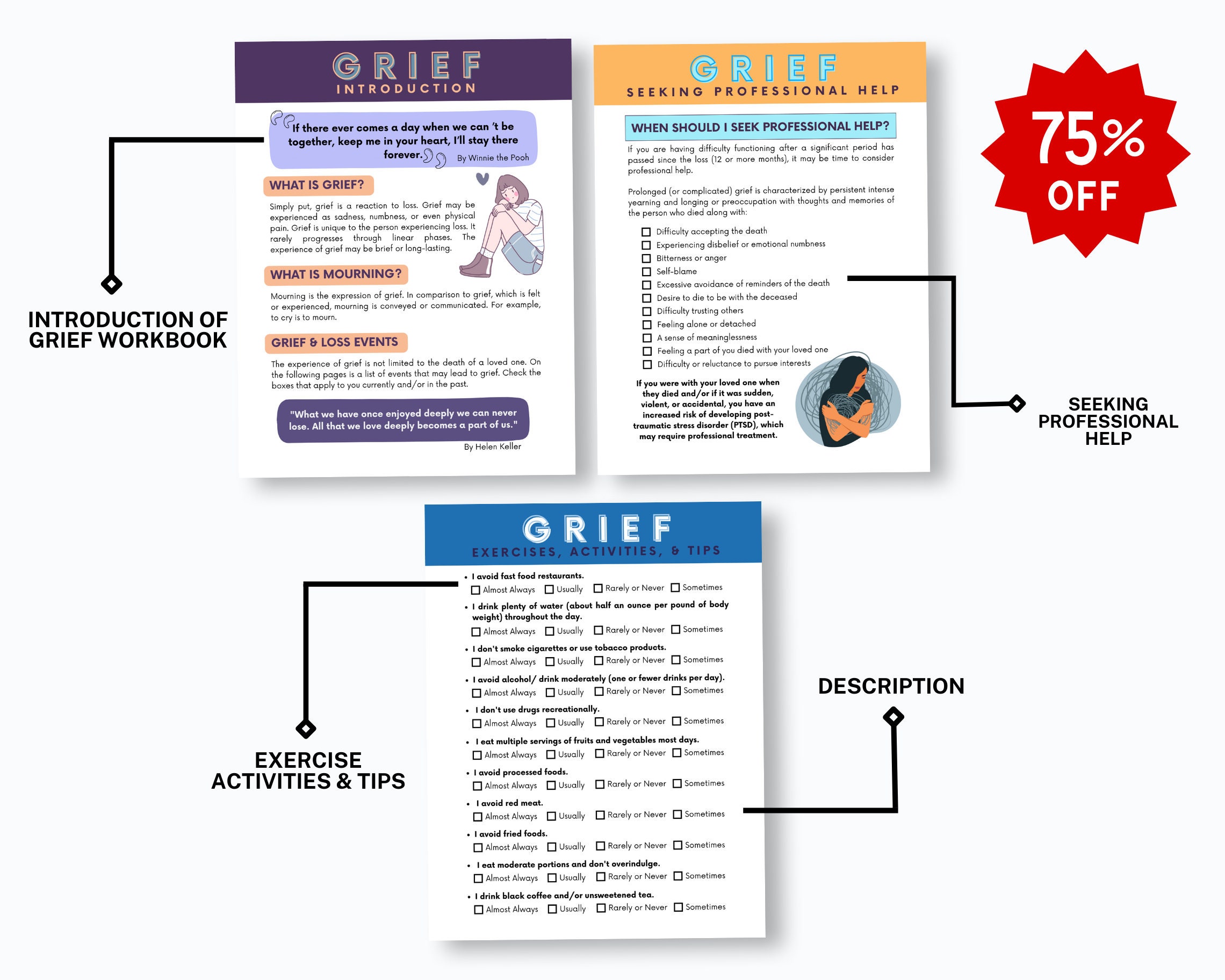 Grief Therapy Workbook for Teens, Kids and Adults, Coping Skills for ...