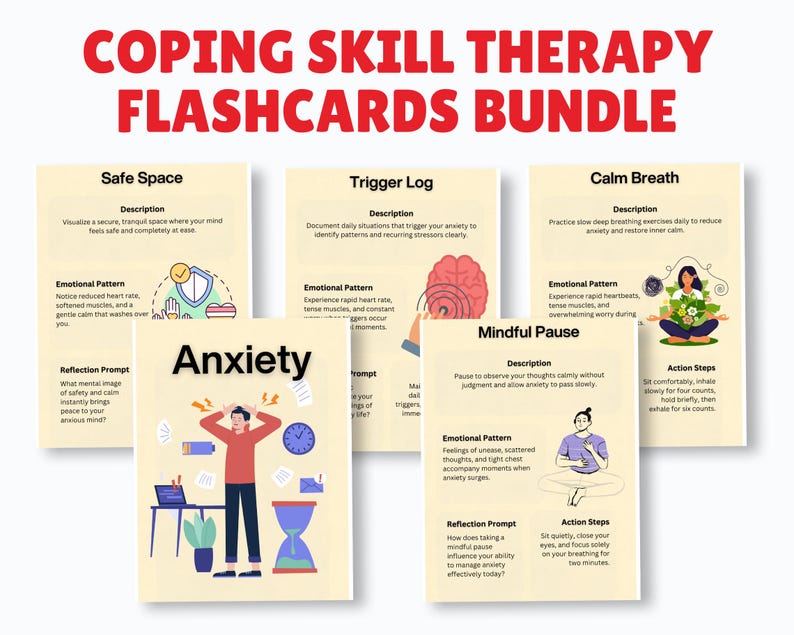 Coping Skill Therapy Flashcards for Kids, Emotional Regulation and Self ...