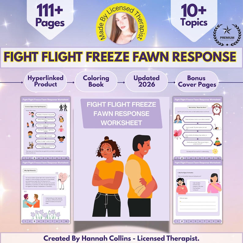Fight, Flight, Freeze, Fawn Response Worksheets | Trauma Therapy (PDF ...