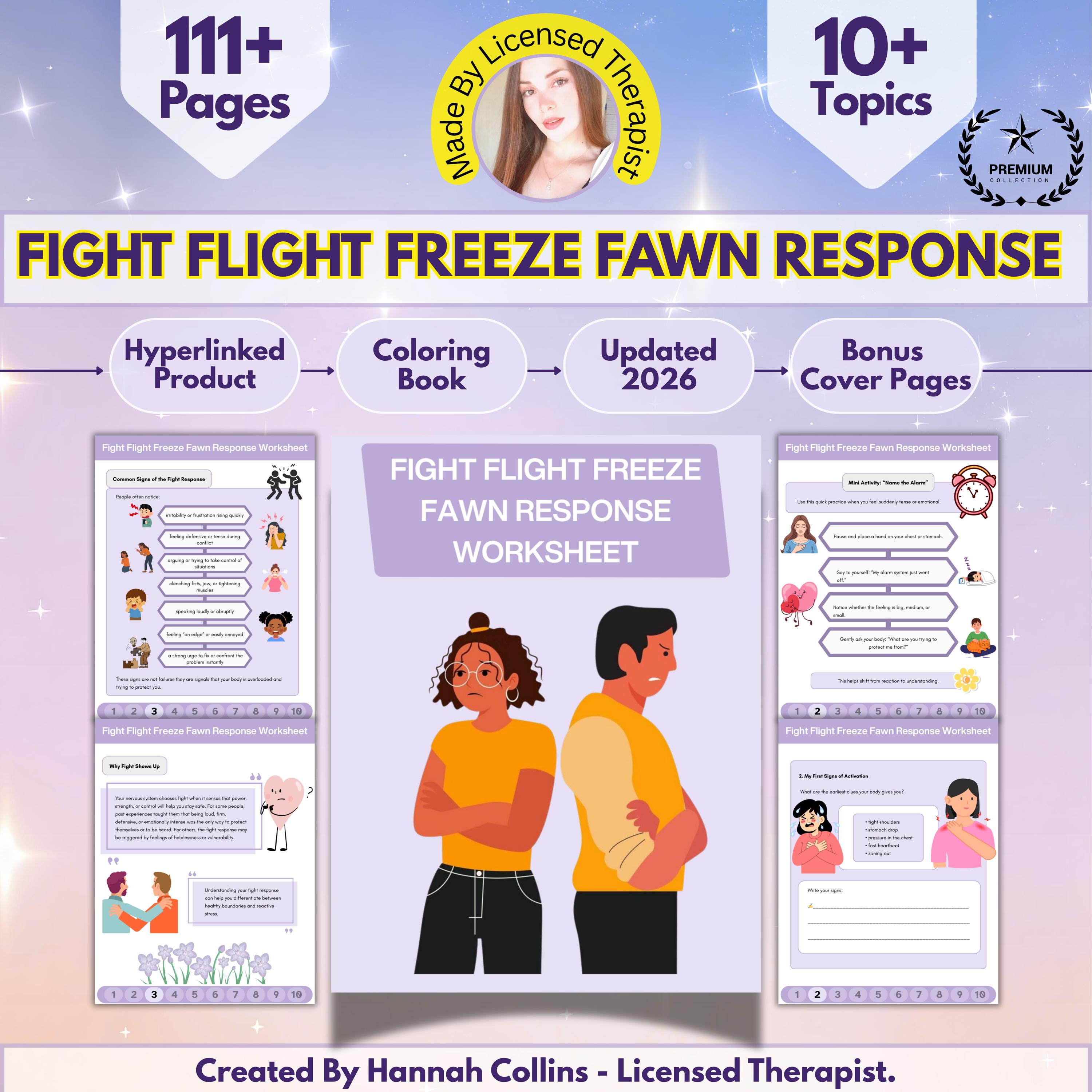 Fight, Flight, Freeze, Fawn Response Worksheets | Trauma Therapy (PDF ...