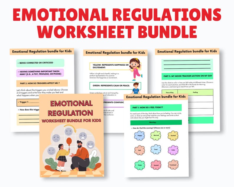 Emotional Regulation Worksheet Bundle for Kids Therapy - Digital ...