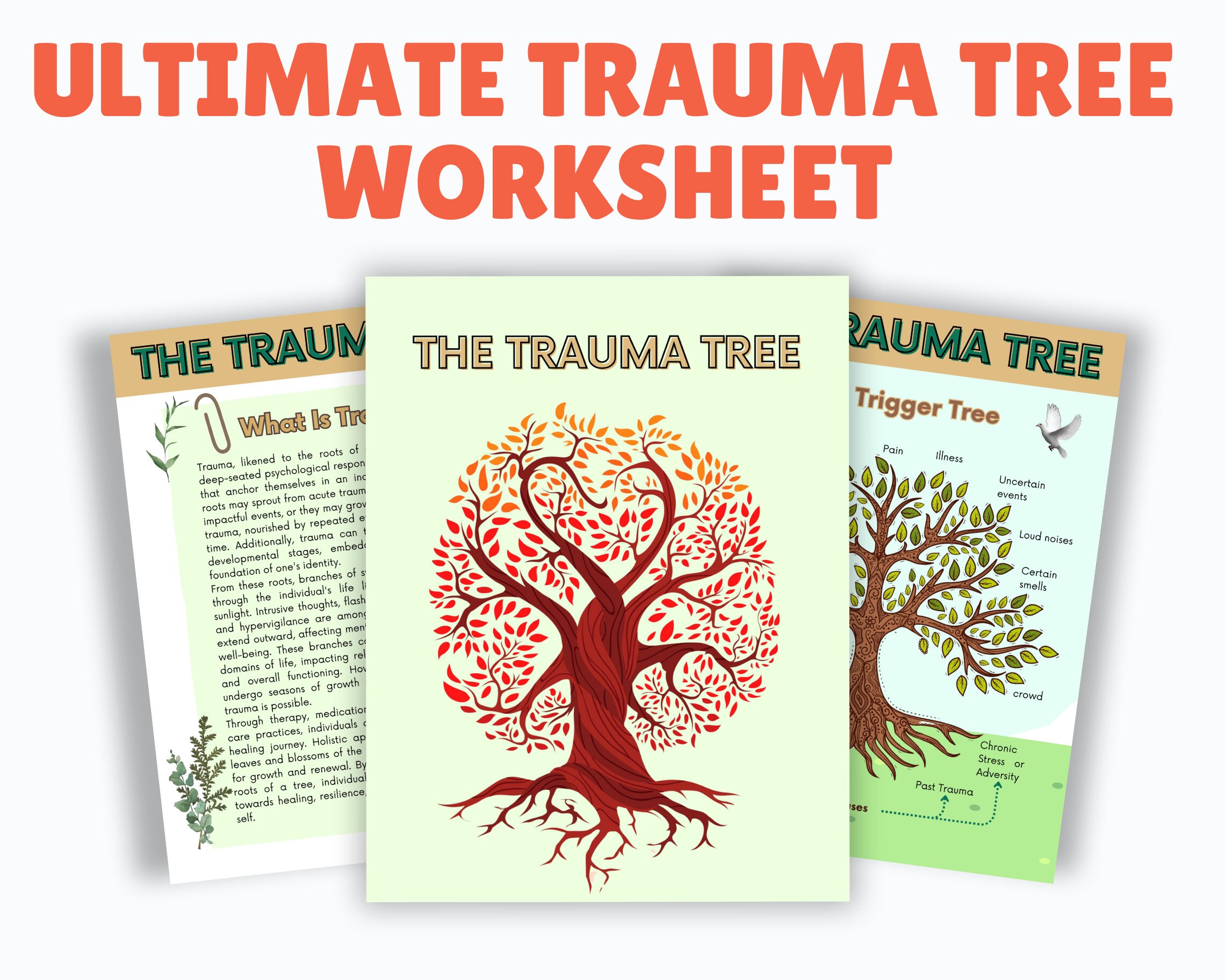 Trauma Tree Worksheet Bundle, Trauma Worksheets, PTSD Counseling ...