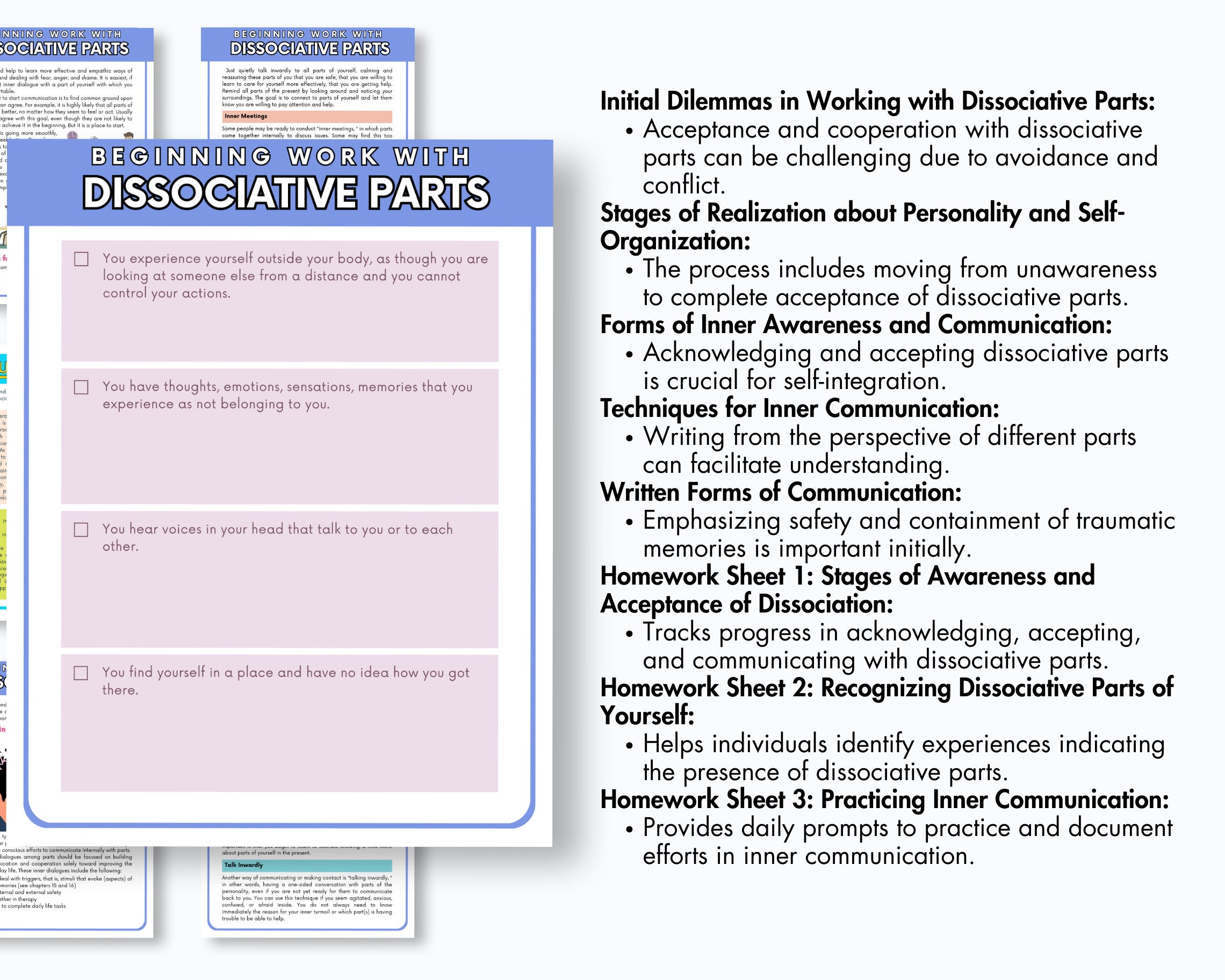Dissociation Worksheets Workbook Dissociation Therapy Journal ...