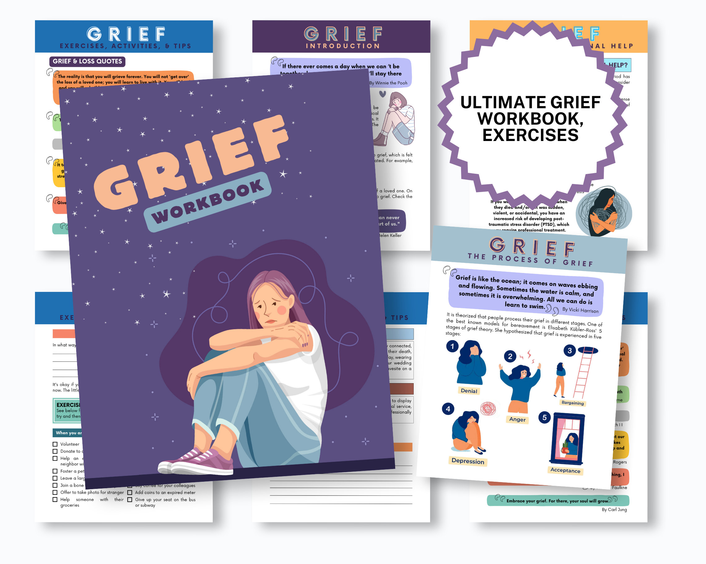 Grief Therapy Workbook for Teens, Kids and Adults, Coping Skills for ...