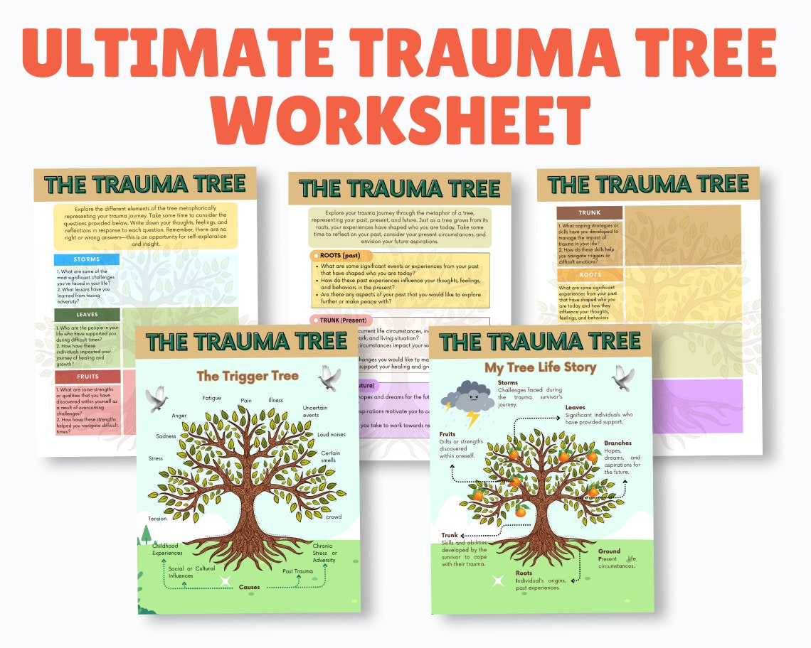 Trauma Tree Worksheet Bundle, Trauma Worksheets, PTSD Counseling ...
