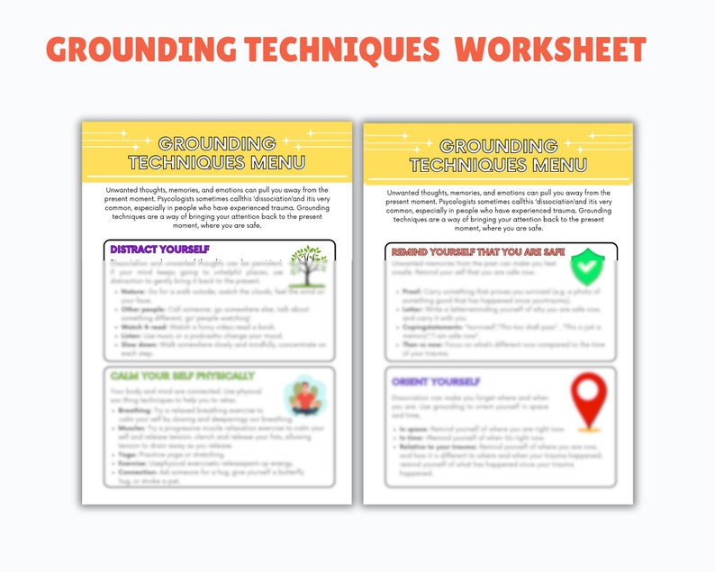 Grounding Technique Exercise Worksheet, Therapy Workbook, Therapy Worksheets, Grounding, Therapy ...