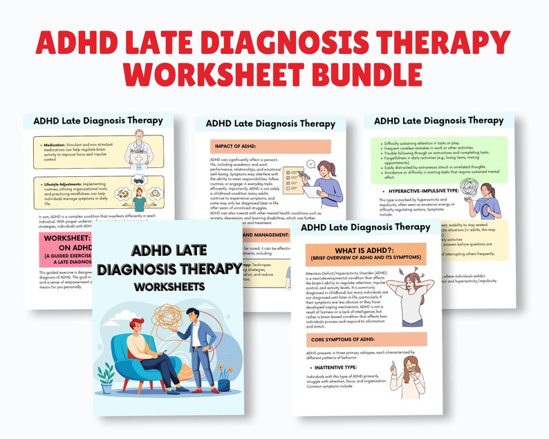 ADHD Late Diagnosis Therapy Worksheets for Adults & Teens Managing ADHD ...