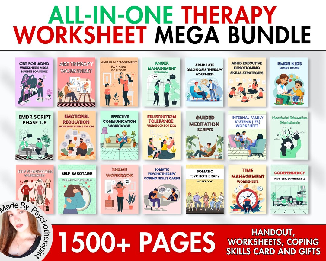 Therapy Worksheet Bundle, Psychology Resources, Inner Critic, Boundaries, Trauma, Acceptance ...
