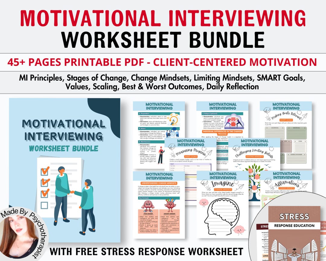 Motivational Interviewing Worksheet Bundle, MI Therapy Toolbox for ...