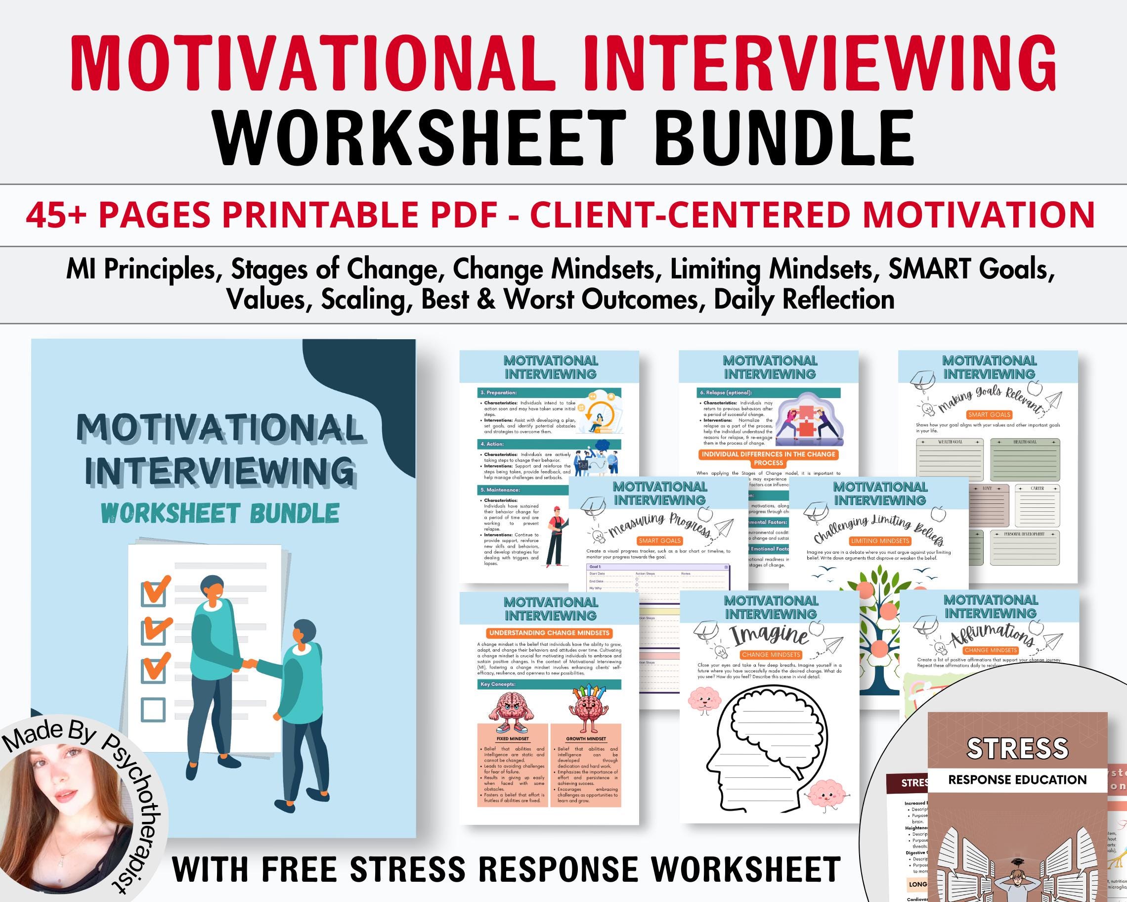 Motivational Interviewing Worksheet Bundle, MI Therapy Toolbox for ...