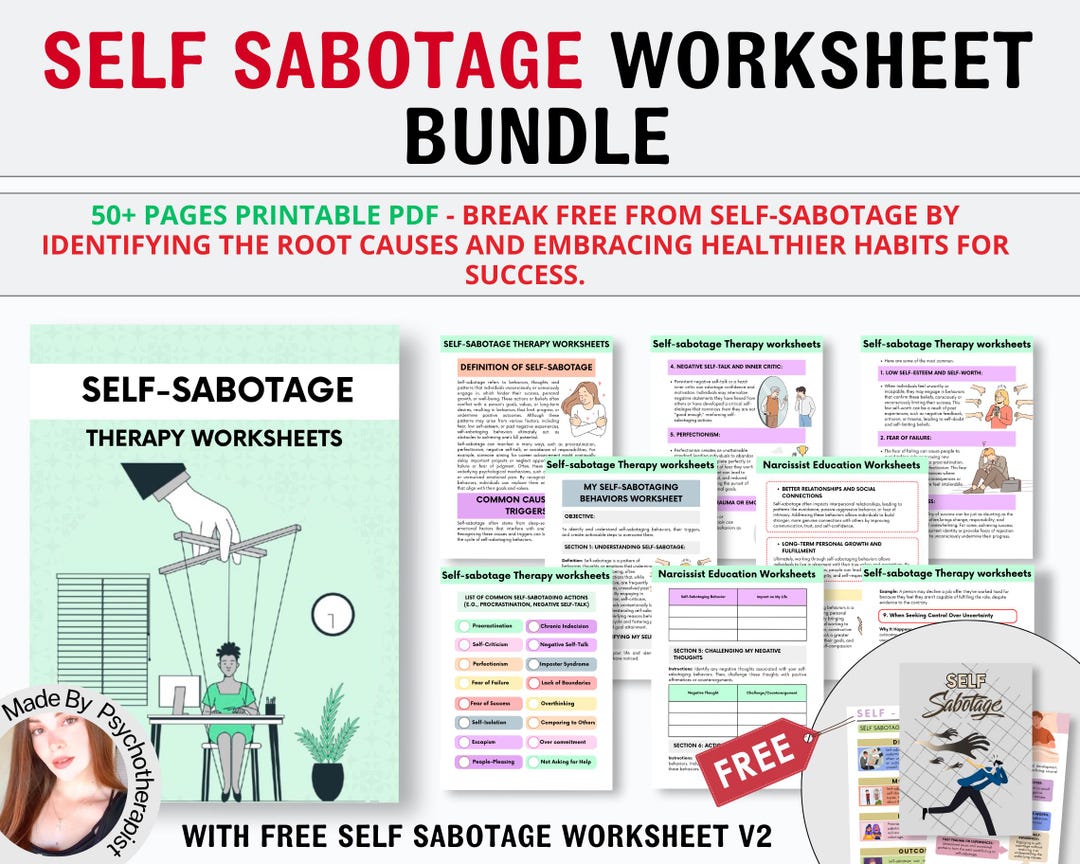 Self Sabotage Worksheets and Printable Psychoeducation Tools ...