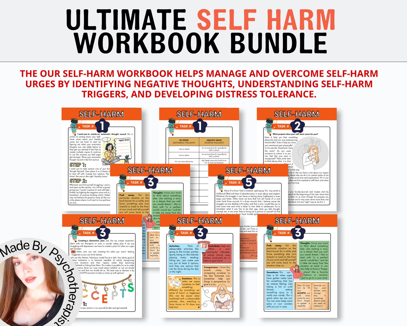Self-harm Coping Workbook for Teen Mental Health & Reflective Teen ...