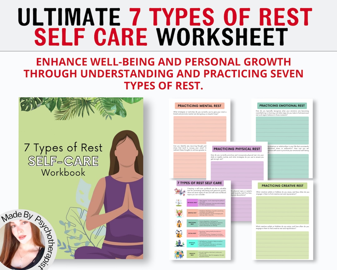 7 Types of Rest Self-care Workbook for Mental Health and Wellbeing ...