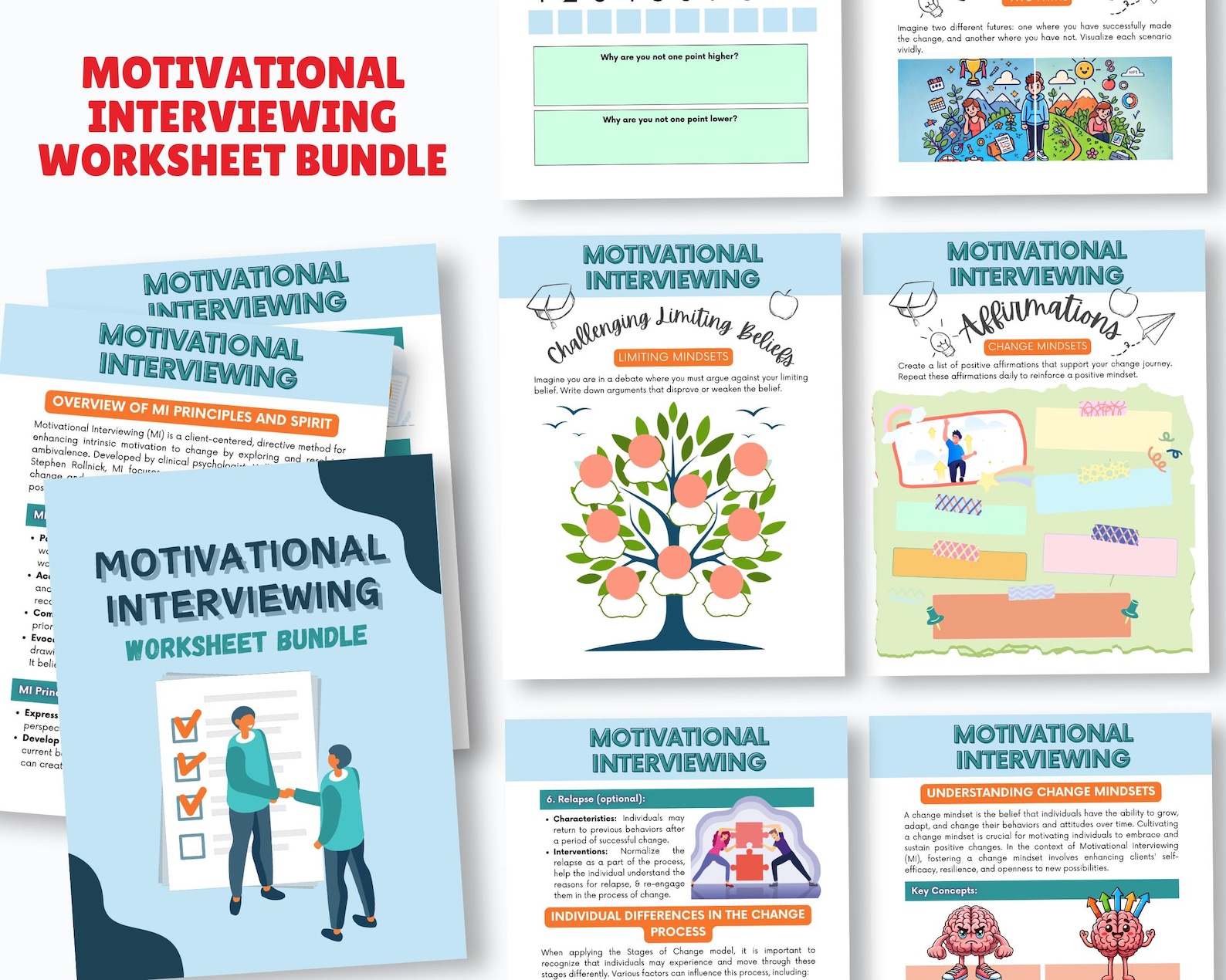 Motivational Interviewing Worksheet Bundle, MI Therapy Toolbox for ...