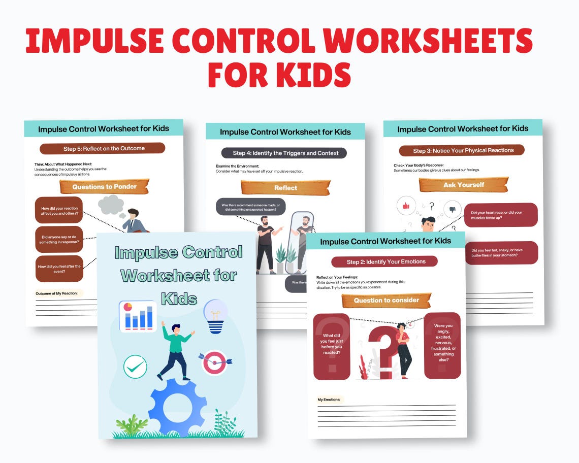 Impulse Control Worksheets for Kids and Teens: Emotional Regulation ...