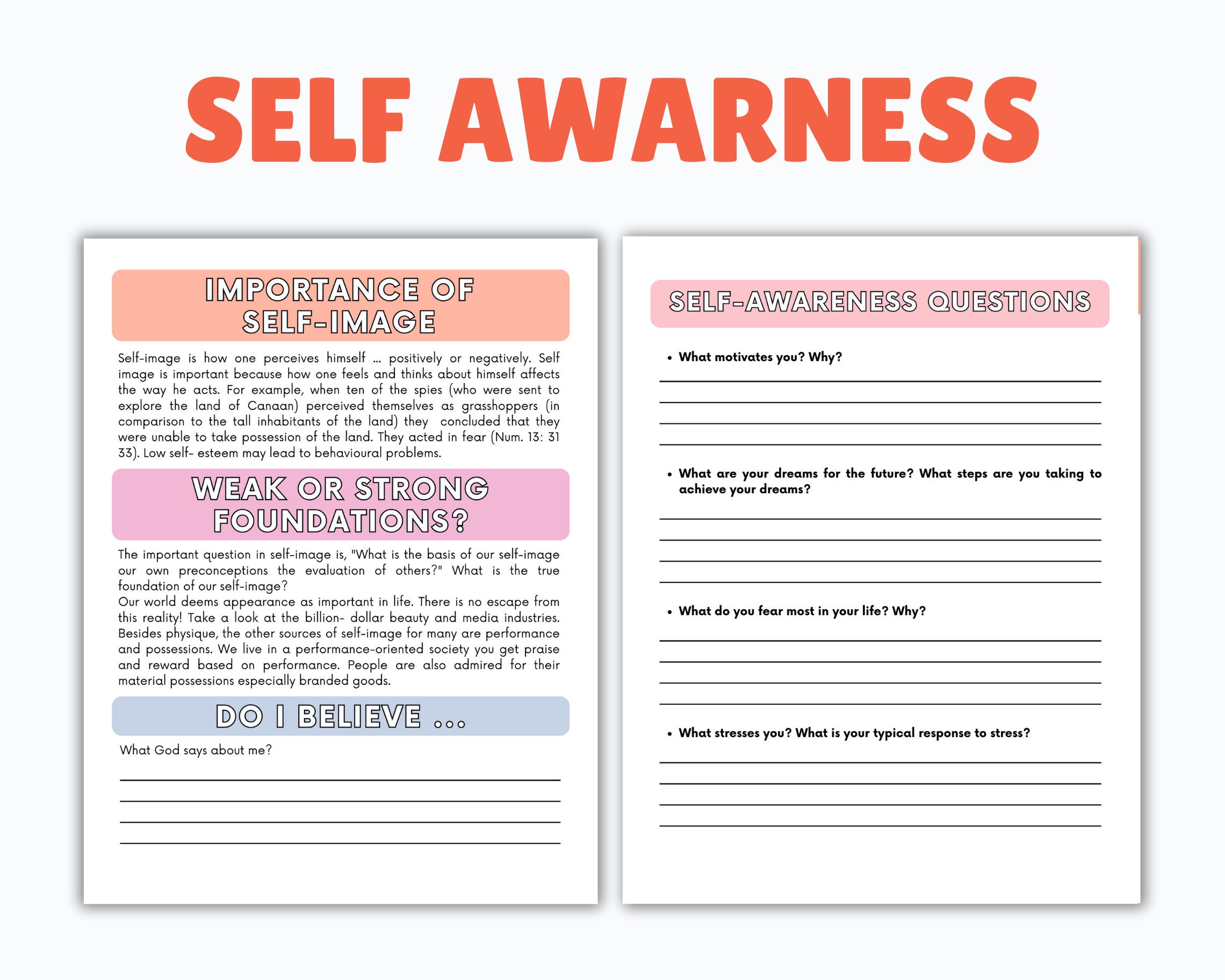 Understanding Self Awareness Workbook, Self Forgiveness Worksheet ...