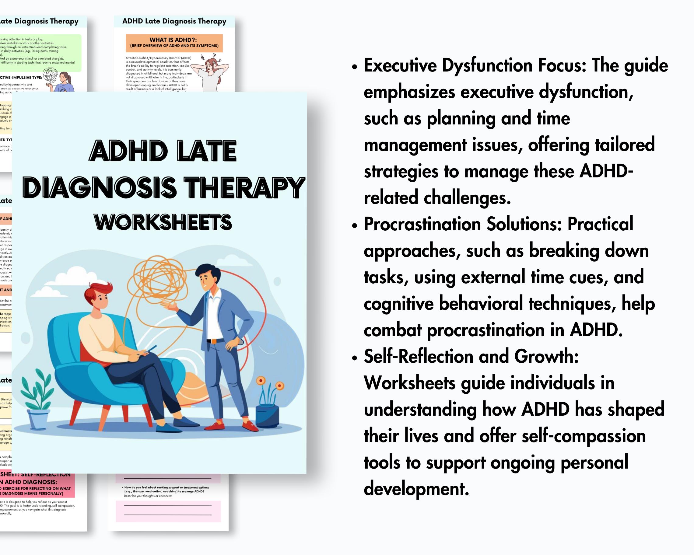ADHD Late Diagnosis Therapy Worksheets for Adults & Teens Managing ADHD ...