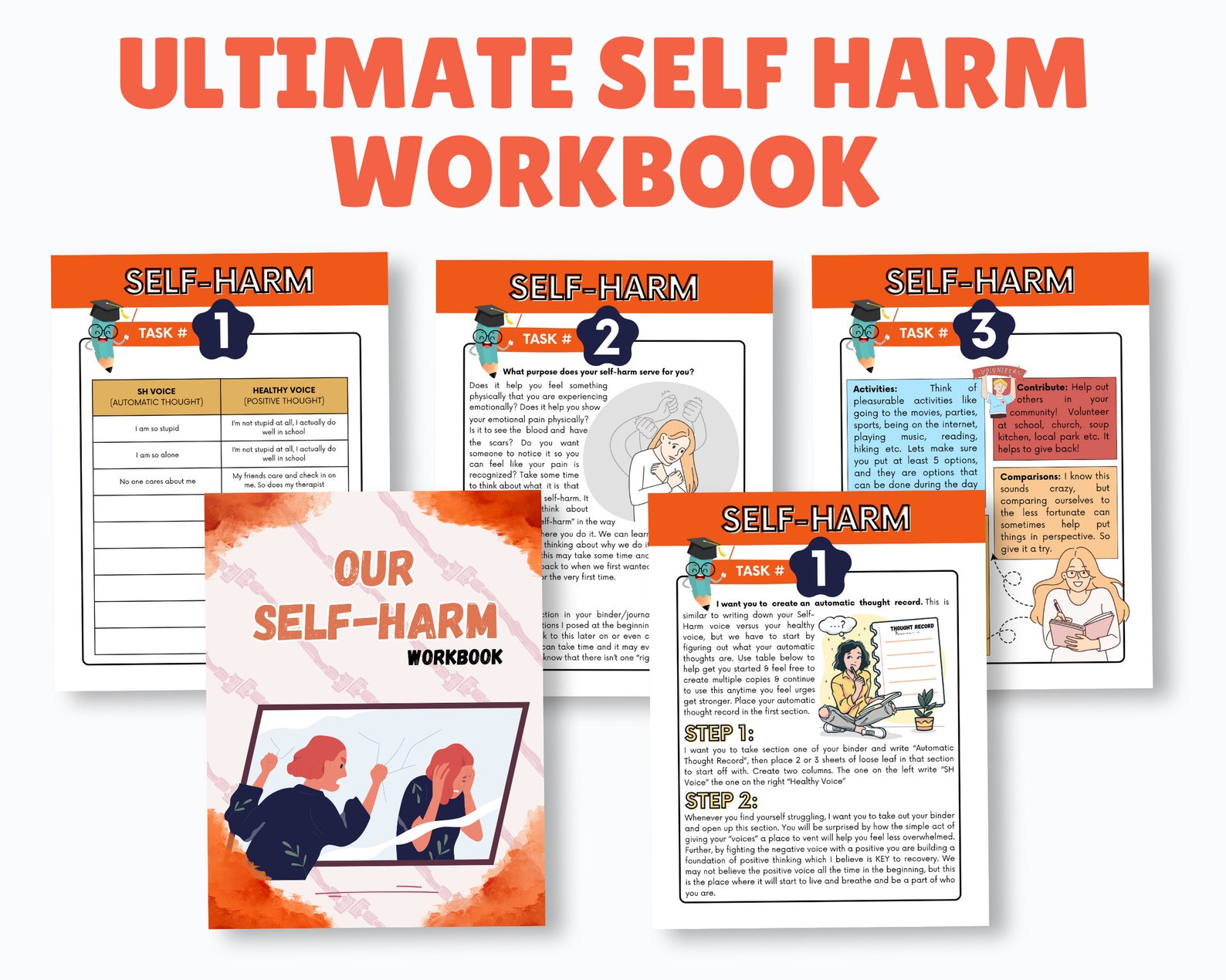 Self-harm Coping Workbook for Teen Mental Health & Reflective Teen ...