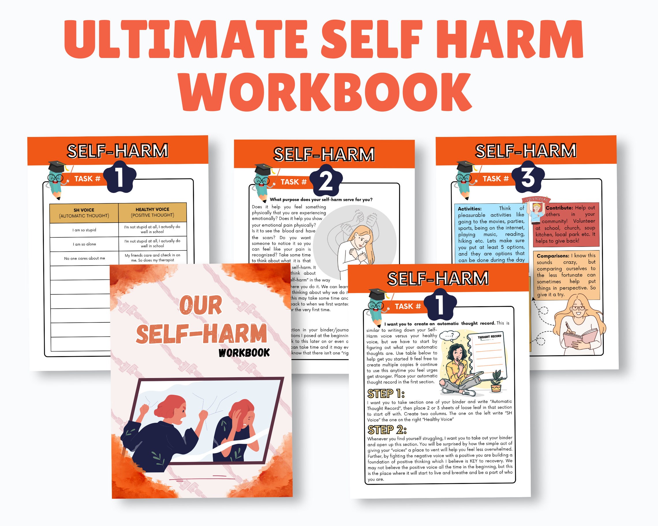 Self-harm Coping Workbook for Teen Mental Health & Reflective Teen ...
