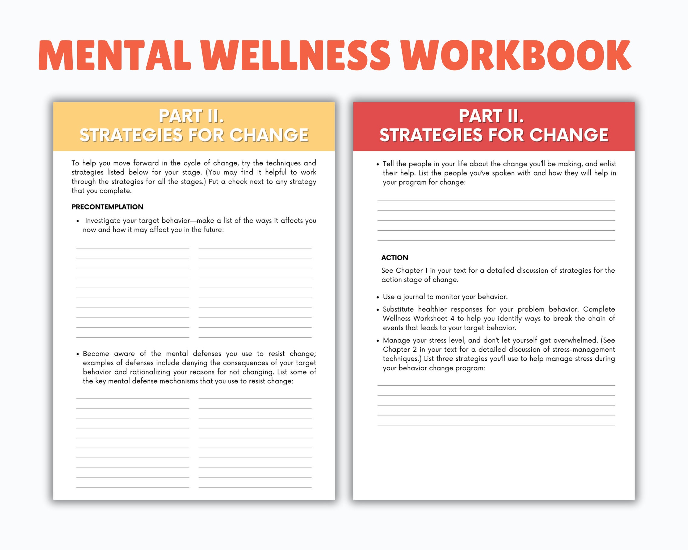 Wellness Worksheets, Wellness Workbook, Mental Health Worksheet ...