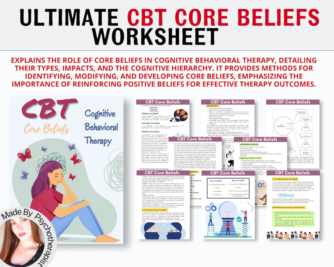 CBT Core Beliefs, Psychoeducation, Thinking Traps, Automatic Thinking. Negative Thinking. Growth ...