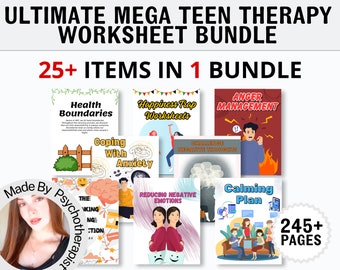 Teen Therapy Worksheet Bundle, Therapist Journal Anxiety, Teenagers ...