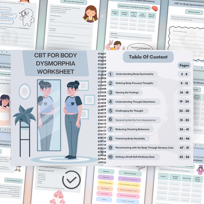CBT Body Dysmorphia Worksheets, Body Image Therapy (PDF & PNG) - Etsy