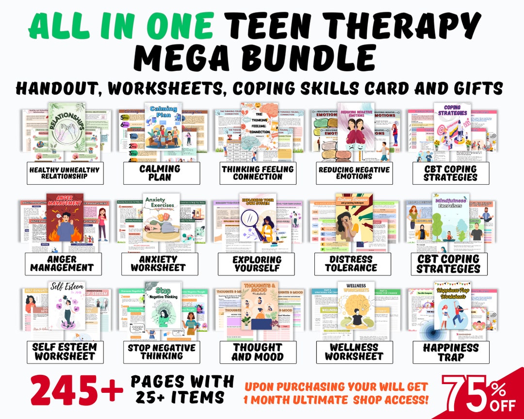 Teen Therapy Worksheet Bundle, Psychology Resources, Inner Critic, Boundaries, Trauma ...