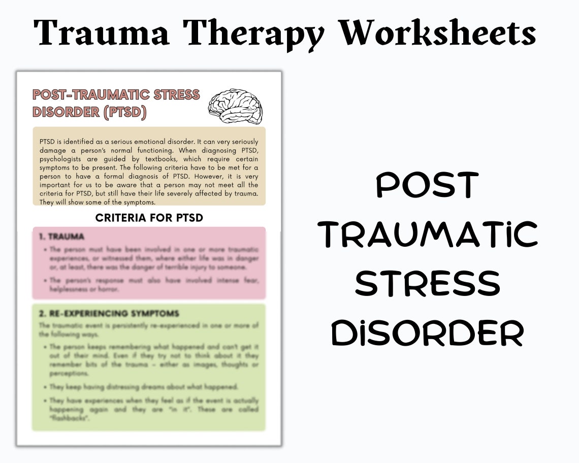 Trauma Therapy Worksheet Bundle, Trauma Worksheets, PTSD Counseling Worksheet, Trauma Symptoms ...