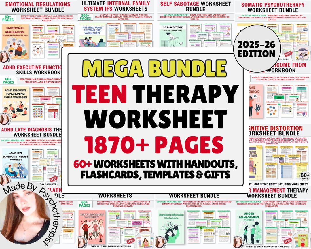 Teen Therapy Mega Worksheet Bundle, Therapy Workbook, Therapist Journal ...