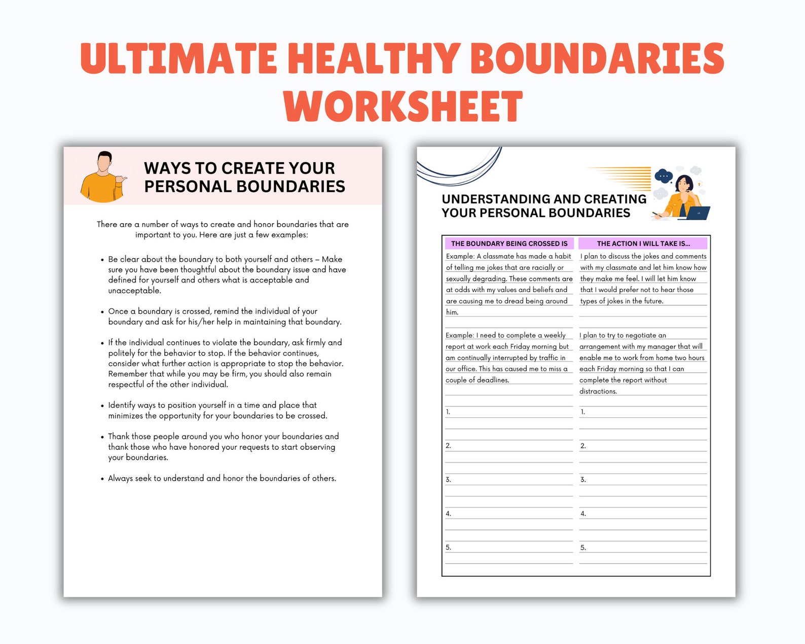 Personal Boundaries Worksheets, Boundaries Workbook, Setting Healthy ...