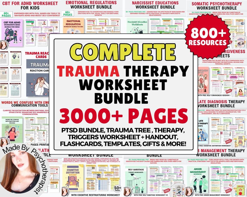 Adult Trauma Therapy Bundle | PTSD Workbook | Trauma Worksheets for ...