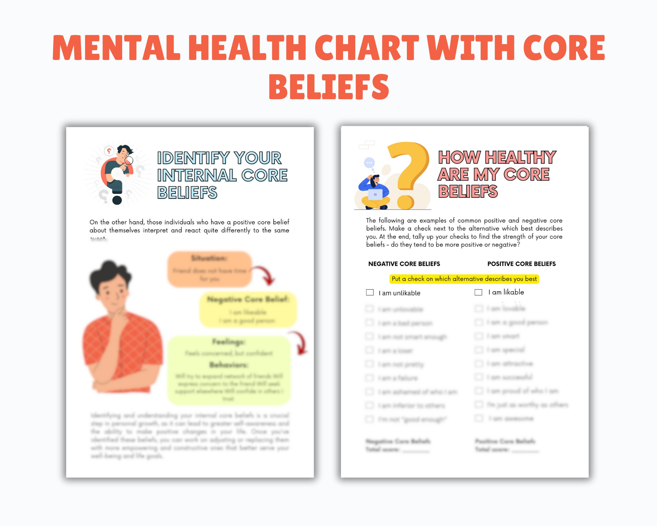Mental Health Charts With Core Beliefs Bundle of Therapist and School ...