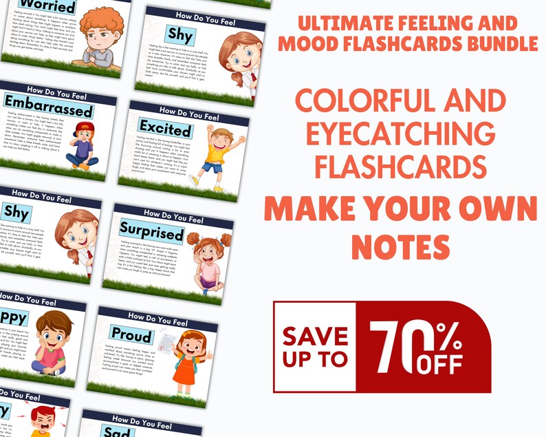 Kids Emotions Flashcards,feelings Flashcards, Large Montessori Feelings ...
