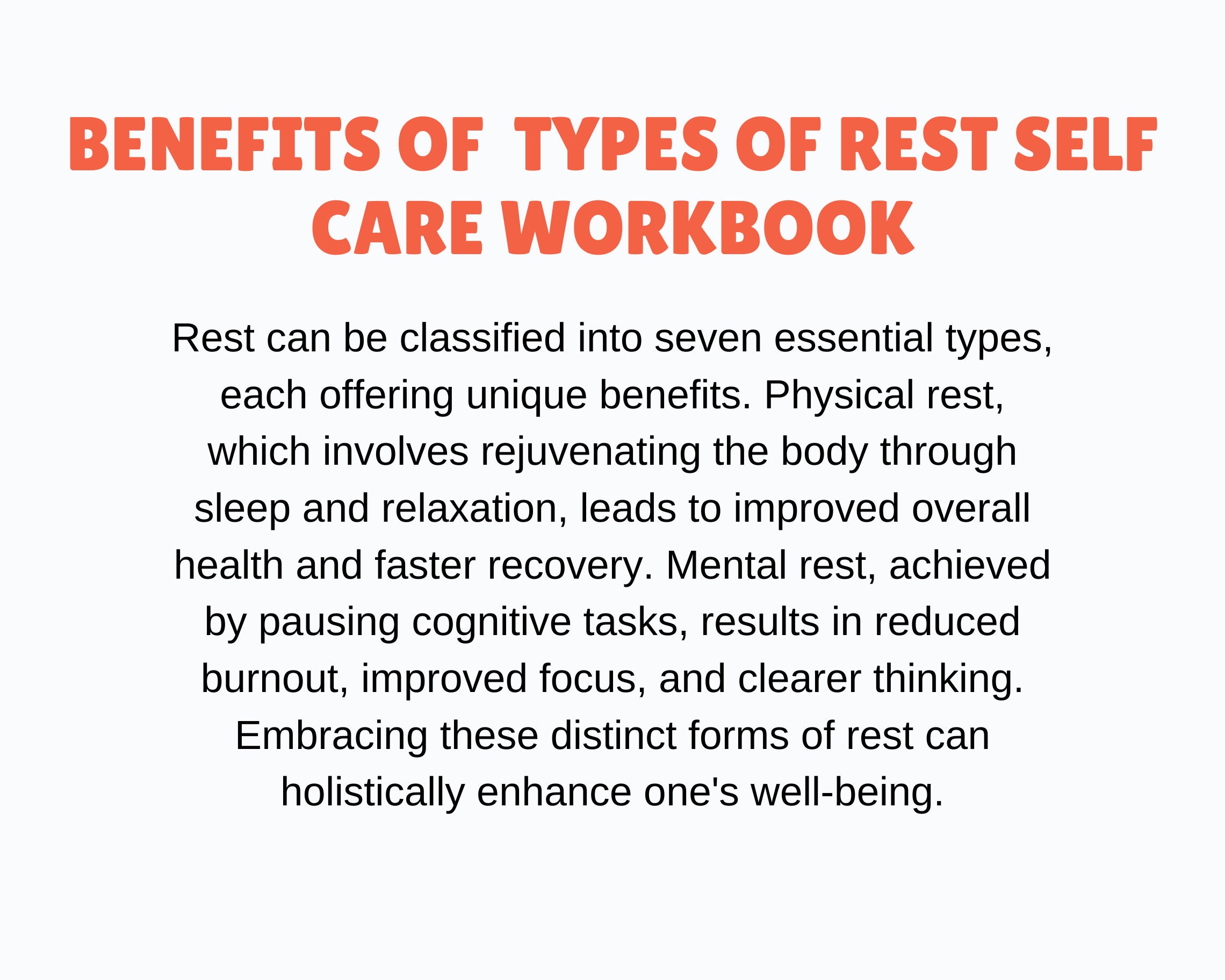 7 Types of Rest Self-care Workbook for Mental Health and Wellbeing ...