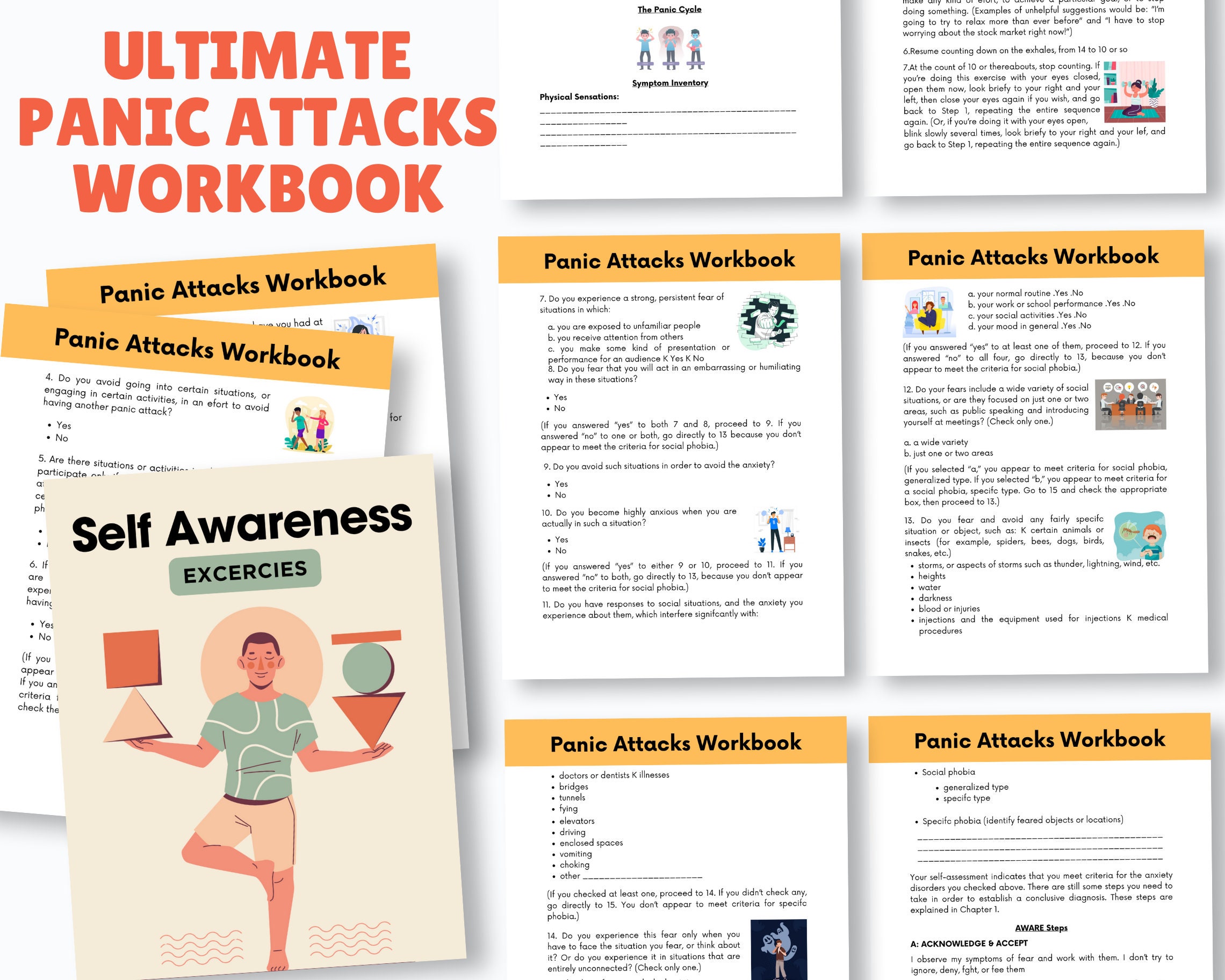 Panic Disorder Education and Worksheet Bundle Anxiety Trackers Supporting Someone Through Panic ...