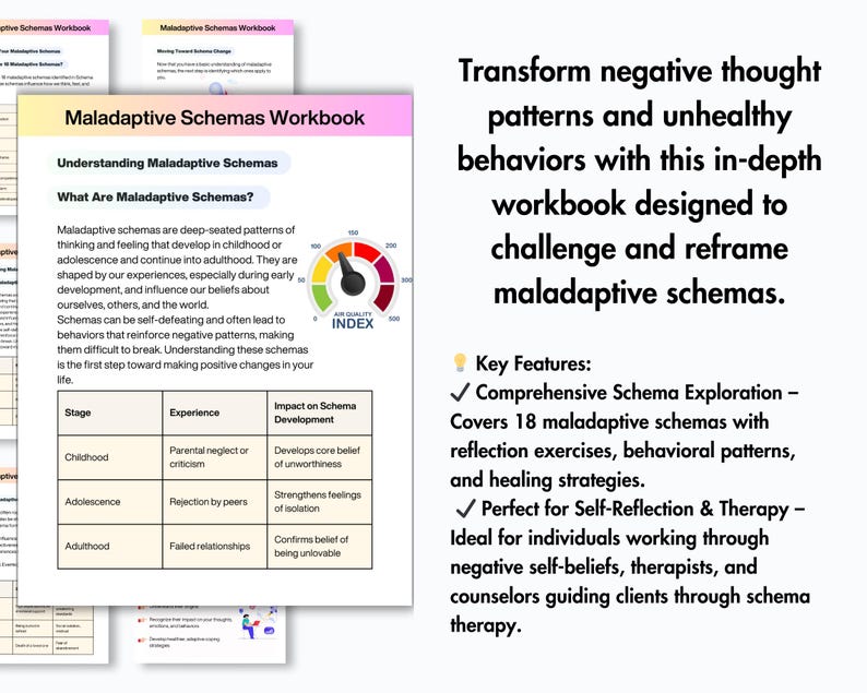 Maladaptive Schemas Workbook & Schema Therapy Worksheets, Maladaptive ...