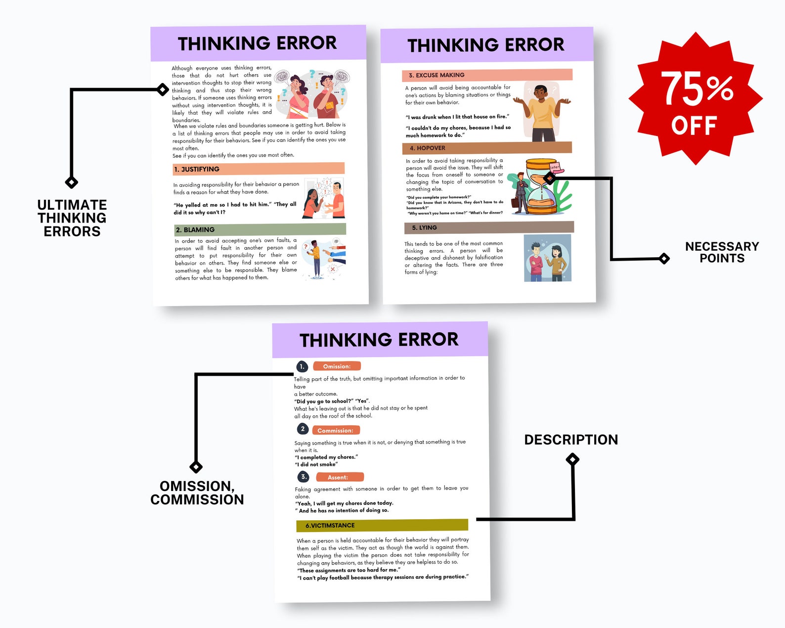 Understanding the Thinking Errors, Therapy Worksheets Bundle, Therapy ...