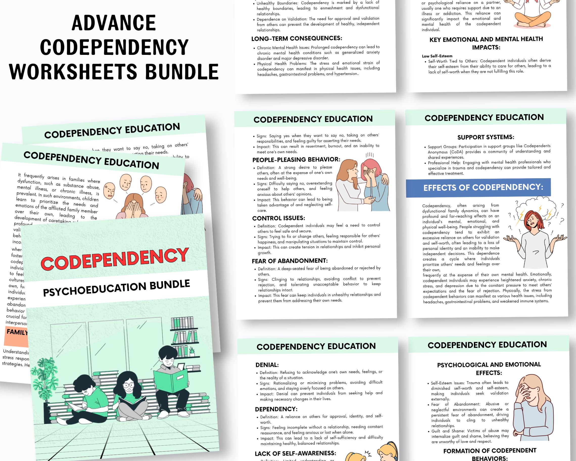 Codependency Worksheets and Counter Dependency Education Bundle, Therapist Resource for ...