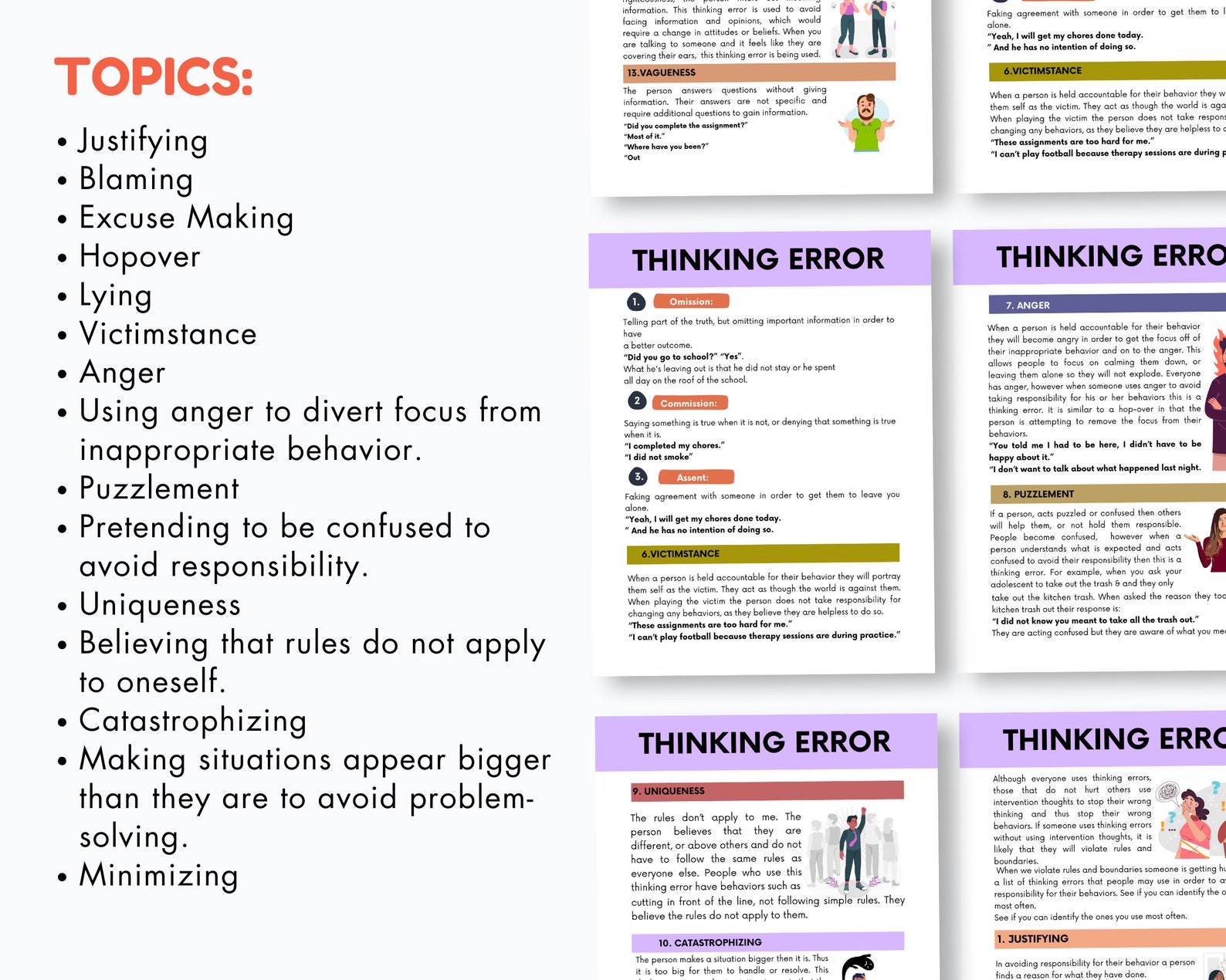 Understanding the Thinking Errors, Therapy Worksheets Bundle, Therapy ...