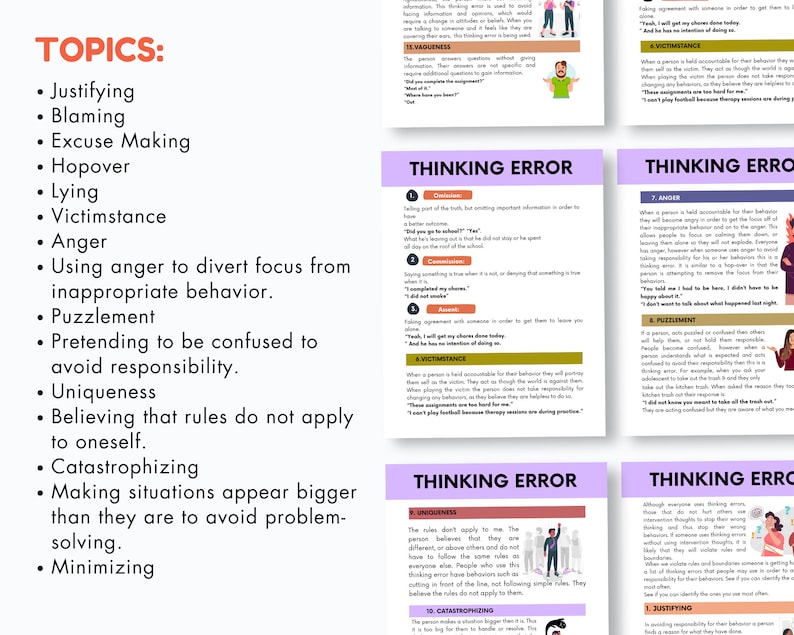 Understanding the Thinking Errors, Therapy Worksheets Bundle, Therapy ...