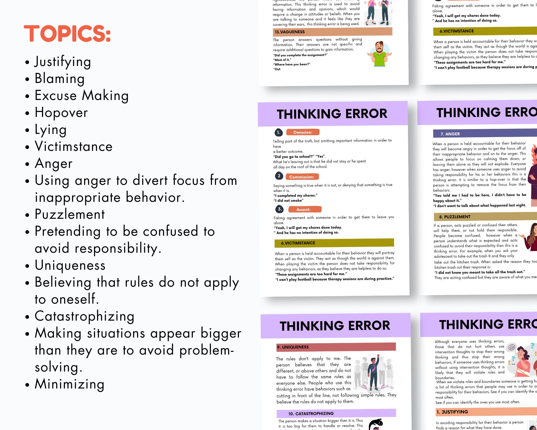 Understanding the Thinking Errors, Therapy Worksheets Bundle, Therapy ...