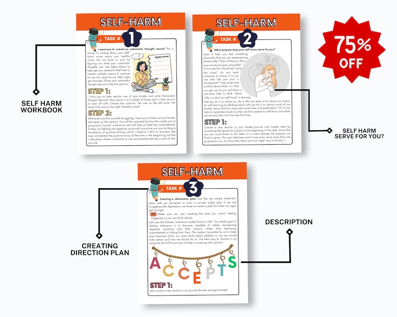 Self-harm Coping Workbook for Teen Mental Health & Reflective Teen ...