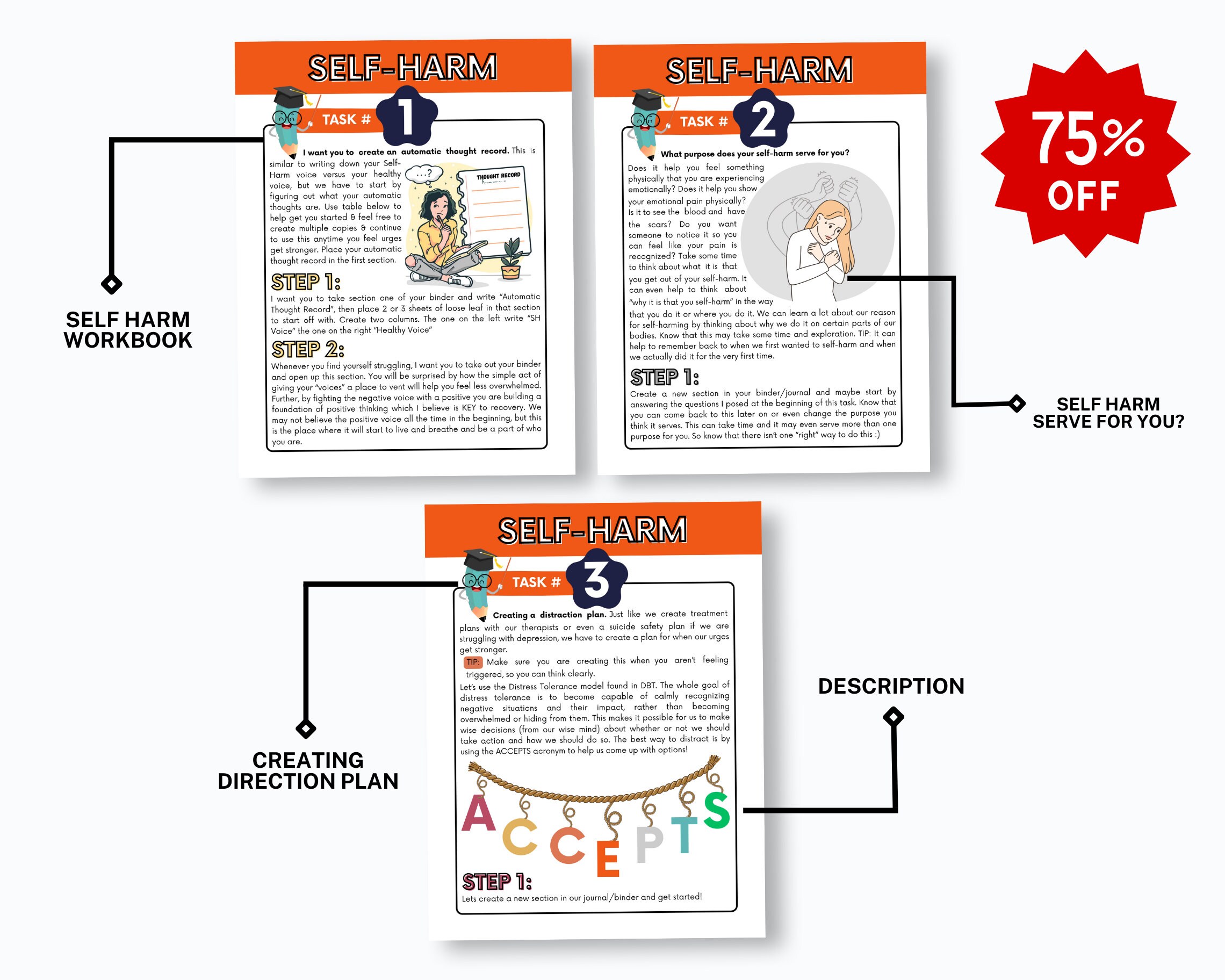 Self-harm Coping Workbook for Teen Mental Health & Reflective Teen ...