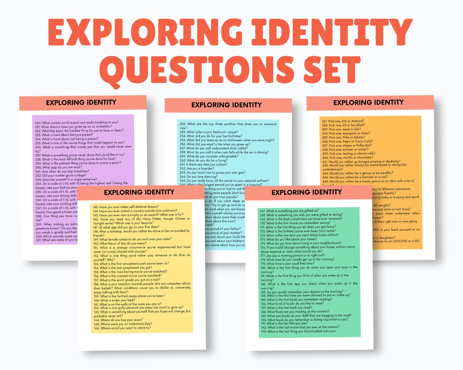 Exploring Identity Through Favorite Things Question Set, Therapy ...