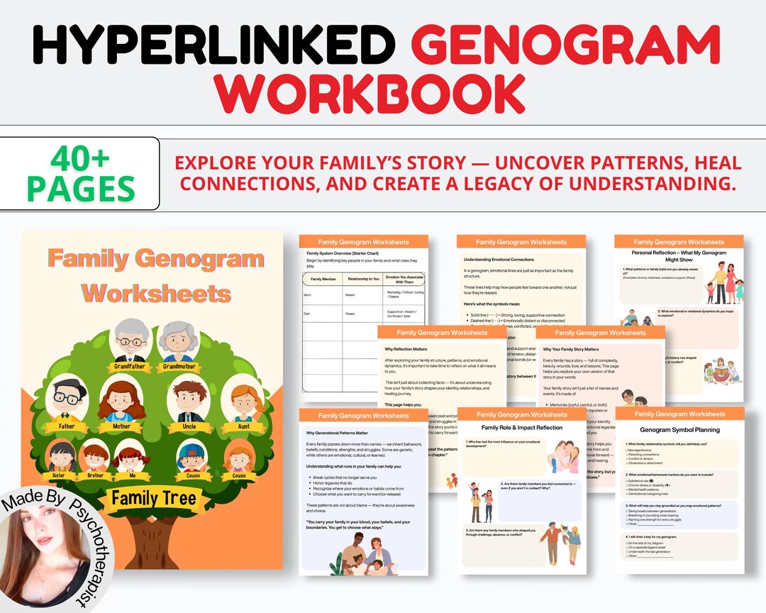 Family Genogram Worksheets Hyperlinked, Family Systems, Ifs,therapy ...