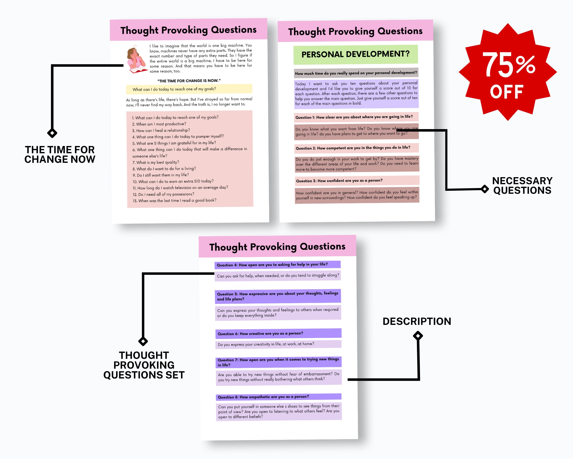 Thought Provoking Questions Set, Therapy Interventions Therapy Cheat ...